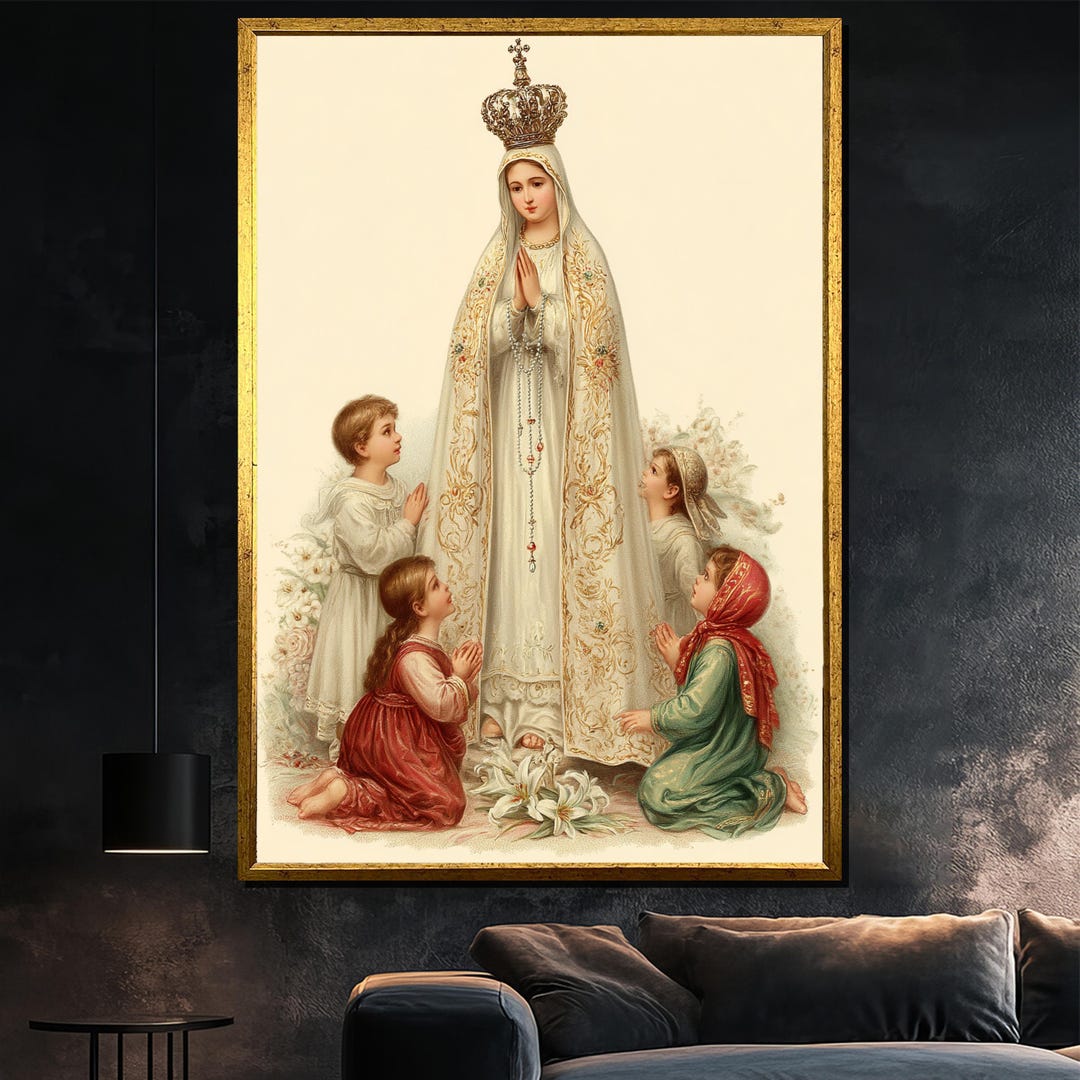 Crowned Our Lady of Fatima With the Three Children Canvas Painting Gift ...