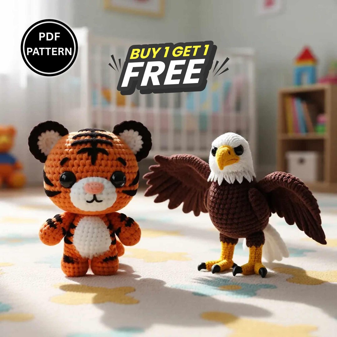 Bald Eagle and Baby Tiger Amigurumi Crochet Pattern PDF: DIY Bird ...