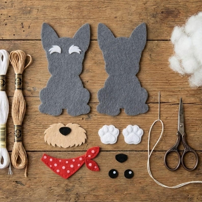 Felt Schnauzer Dog Sewing Pattern PDF, Easy DIY Handmade Animal Craft ...