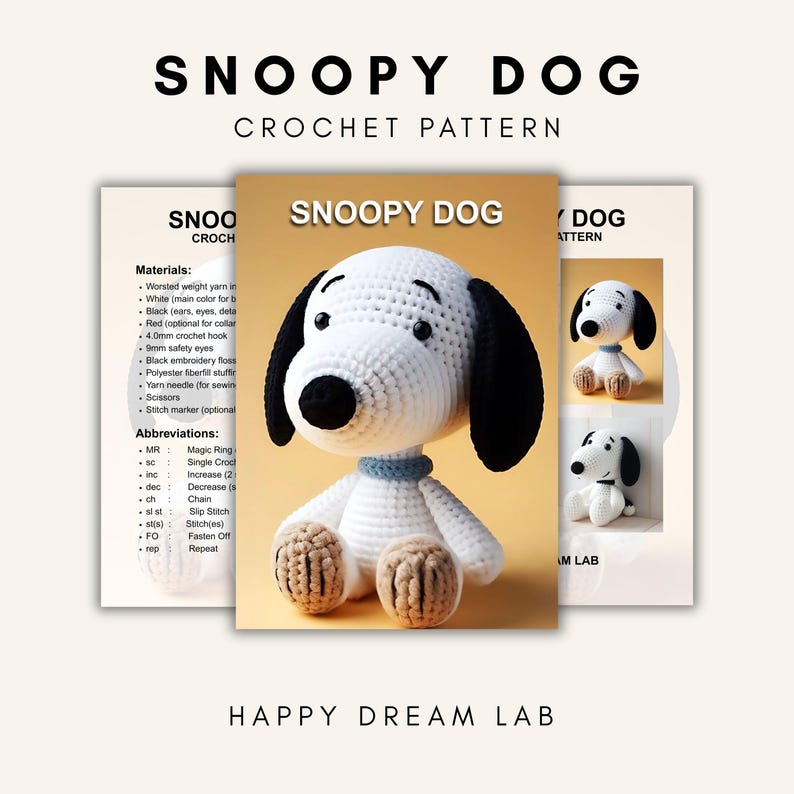 Snoopy Dog Crochet Pattern: Amigurumi Puppy Plush (PDF Pattern) - Etsy