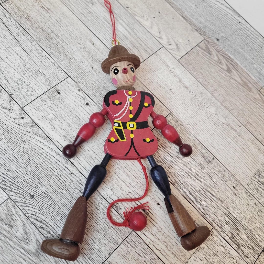 VTG Wooden Canadian Mountie Jumping Jack Pull Toy Articulated Legs ...