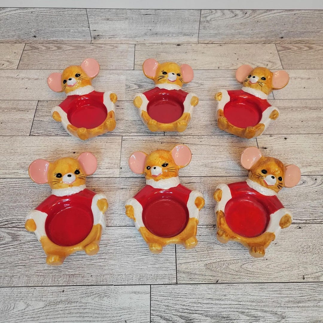 VTG Set 6 Colonial Candle Holder Sleeping Mouse JAPAN Made Ceramic ...
