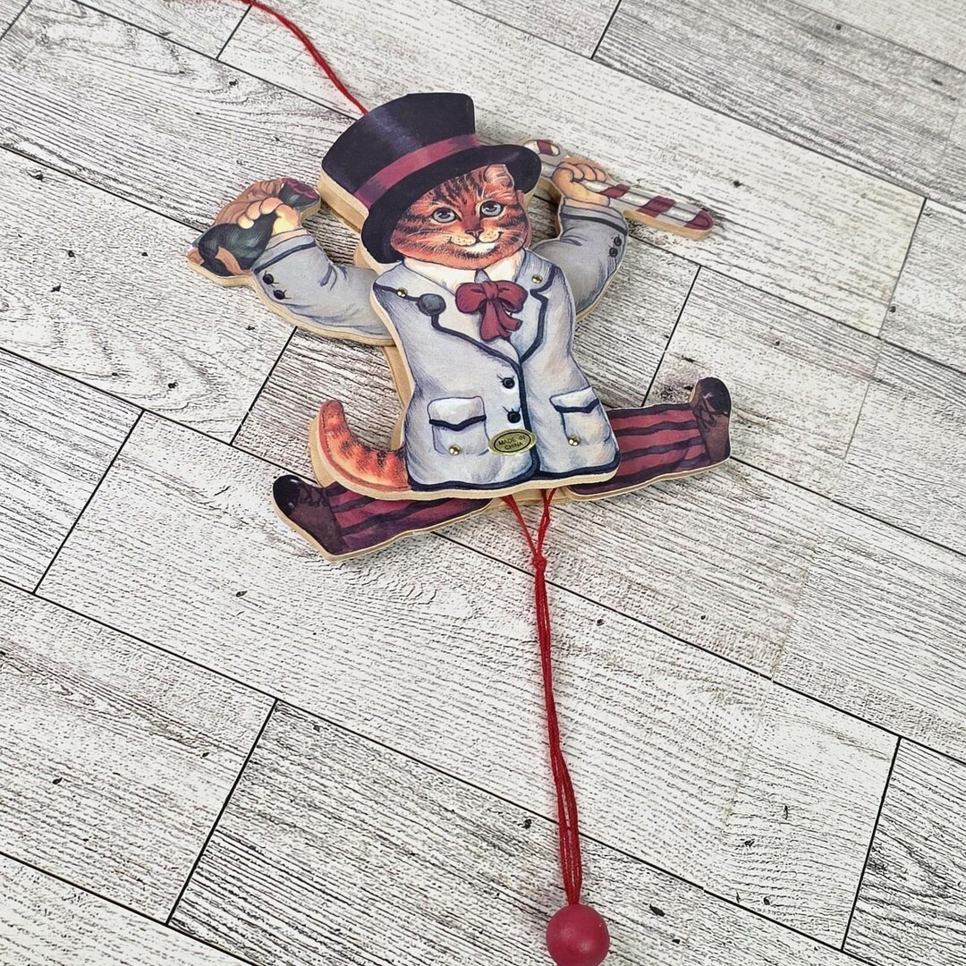 Midwest of Cannon Fall Wooden Cat Pull String Double-sided Articulated ...