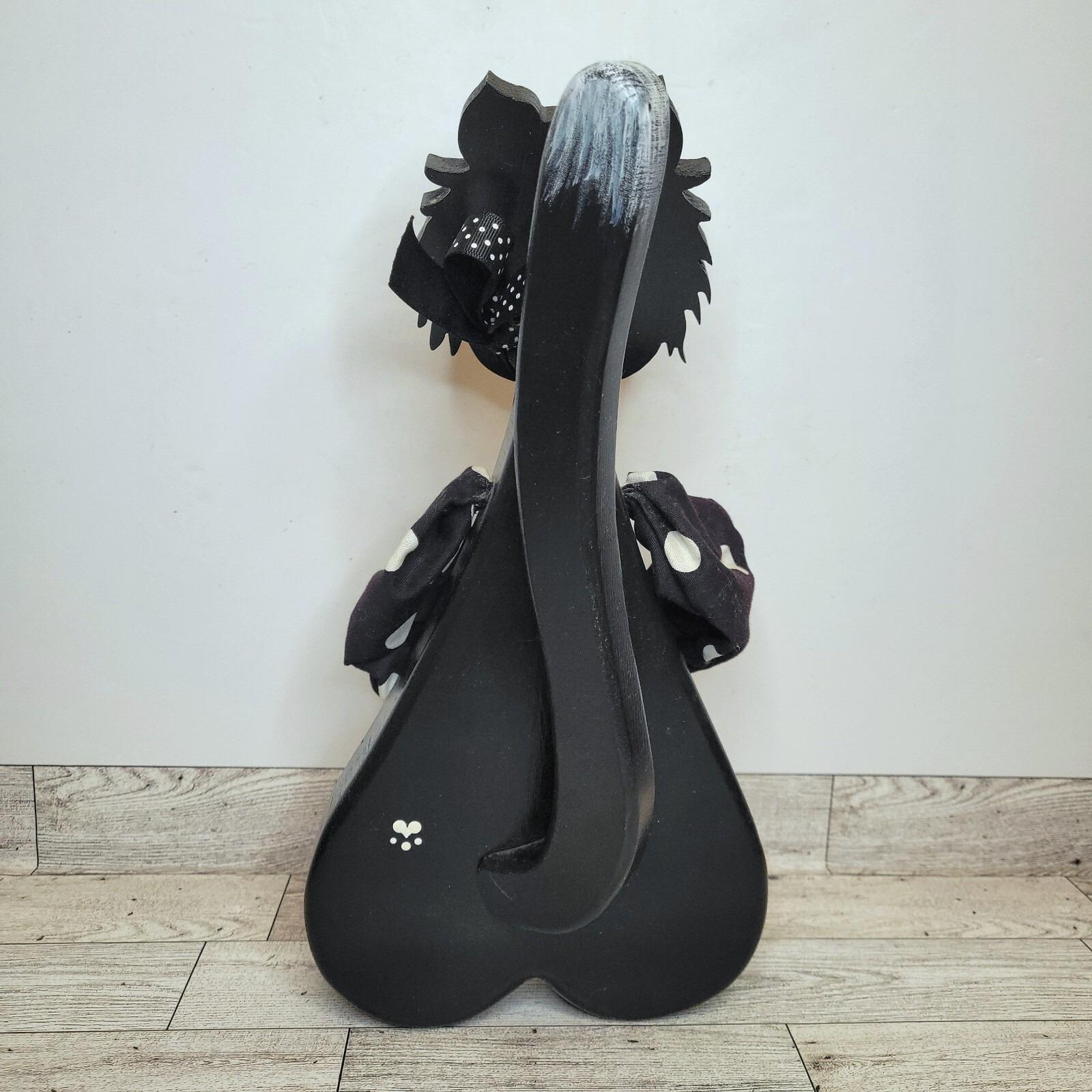 Wooden Sitting Cat Folk Art Black White Polkadot Cloth Legs Handpainted ...
