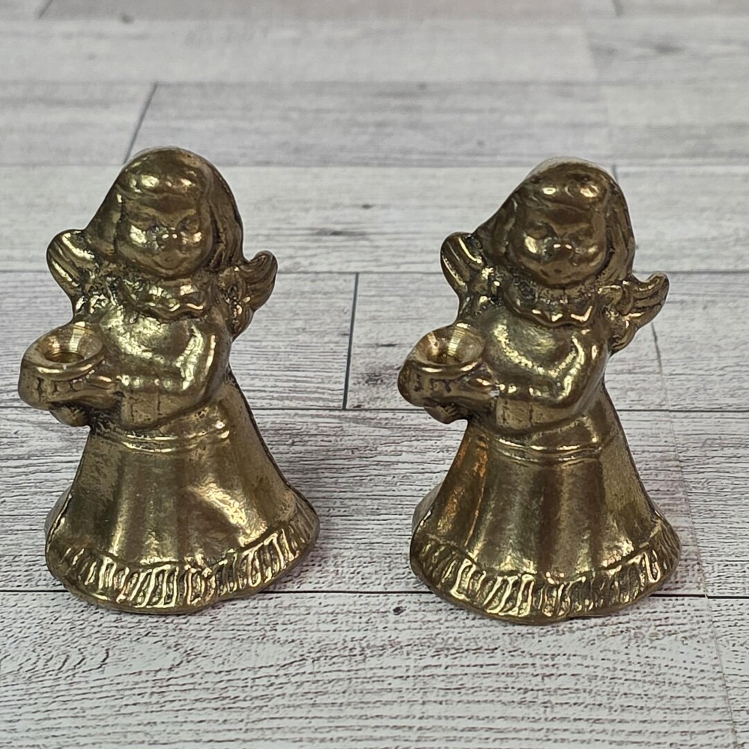 Vintage Brass Matched Small Pair Angels Candle Holder Christmas Decor ...