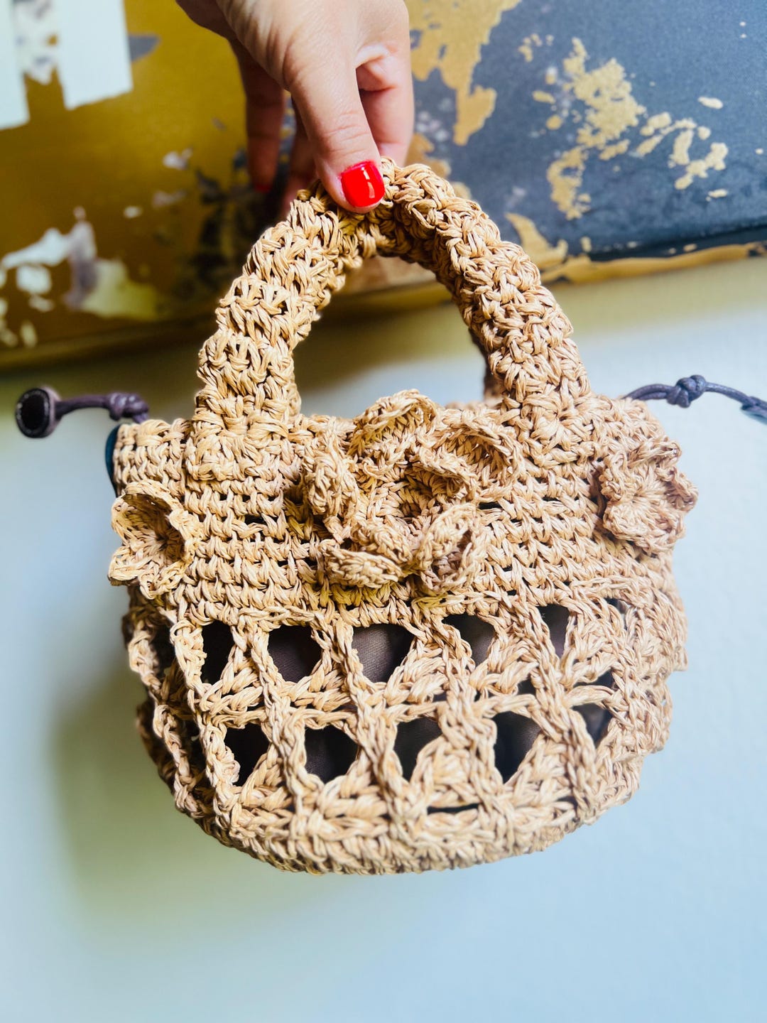 Crocheted Raffia Bag, Premium Raffia Yarn, Birthday Gifts, Holiday ...