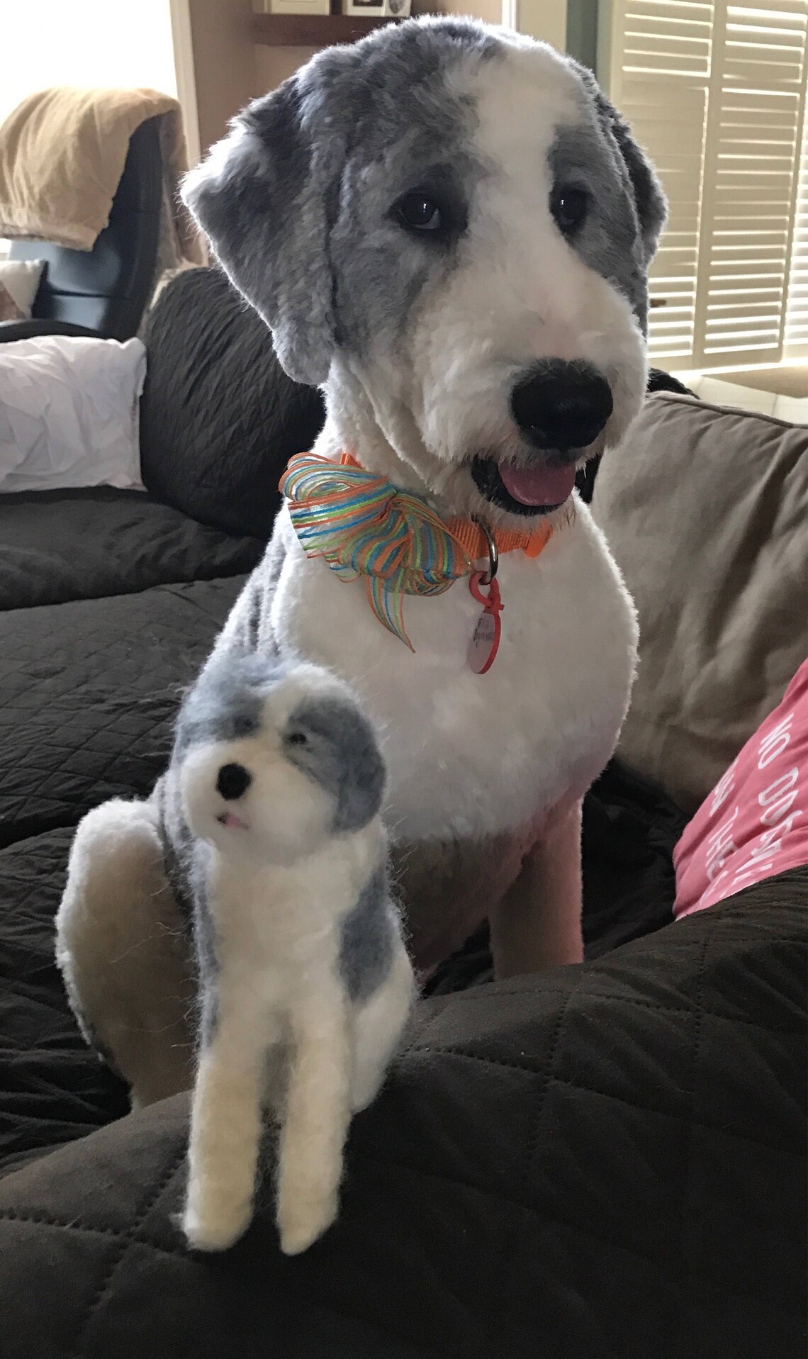 Needle Felted Sheepadoodle,wool Felt Sheepadoodle Sitting Dog Figurine ...