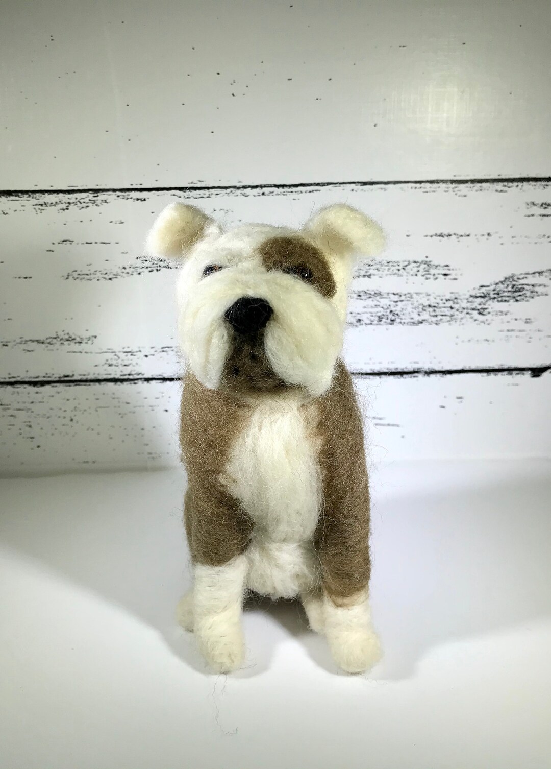 Needle Felted Bulldog, Wool Felt English Bulldog, Sitting Custom Dog ...