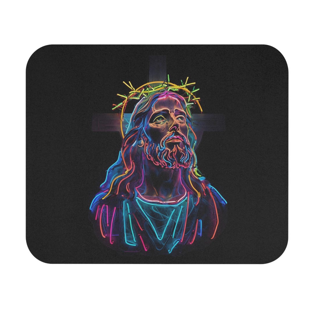 Jesus Neon Glow Mouse Pad, Spiritual Desk Accessory, Gamer Gift, Office ...