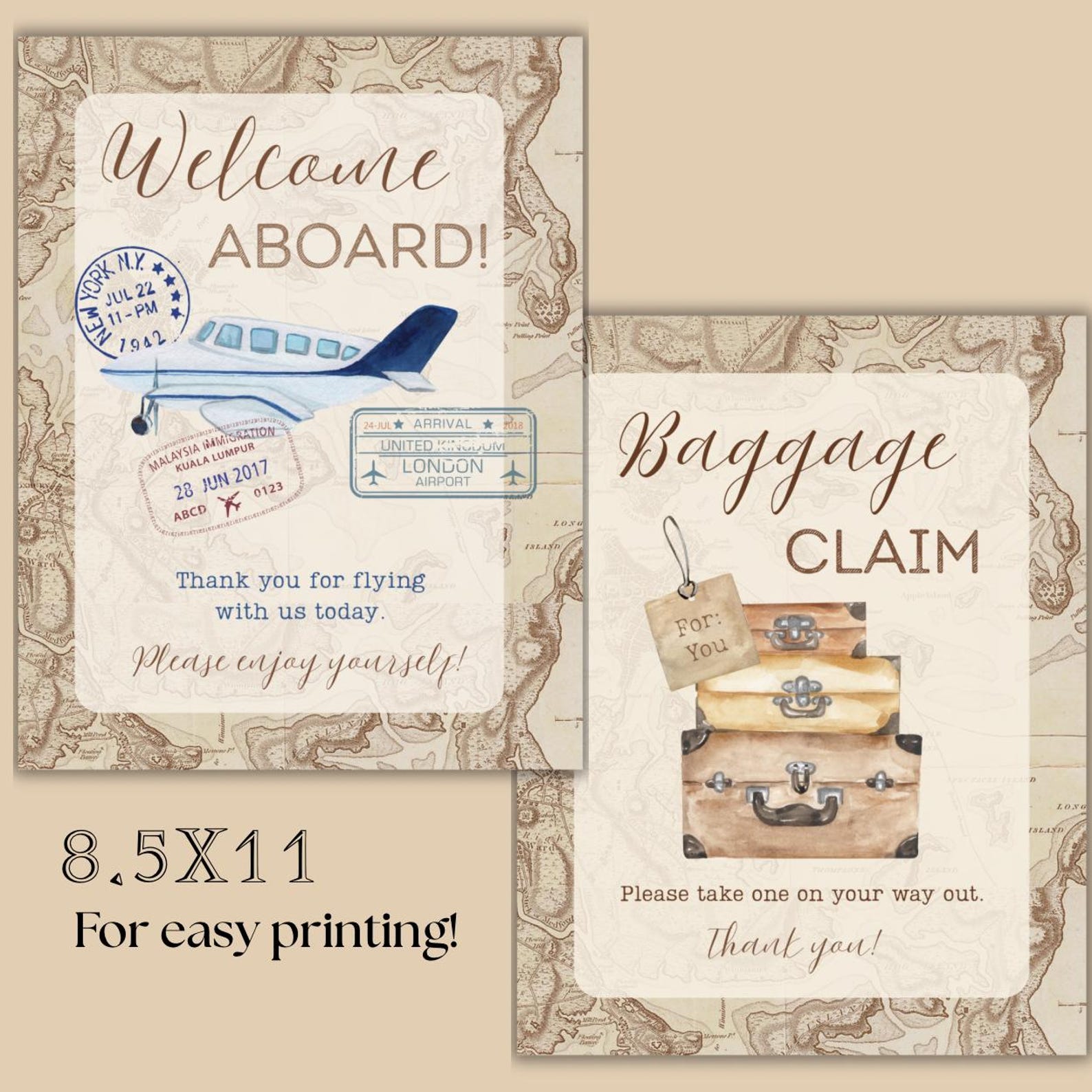 Airplane Travel Themed Baby Shower Decor and Games Bundle Downloadable ...