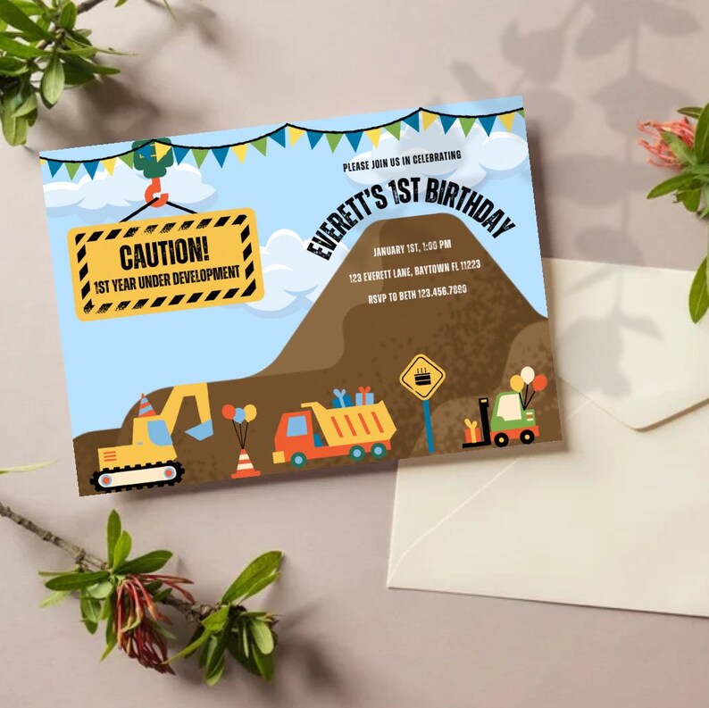 Construction Birthday Invitation Customized PDF Download for Any Age ...