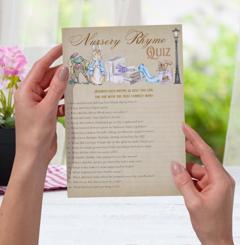 Storybook Baby Shower Nursery Rhyme Quiz Game and Answer Key ...