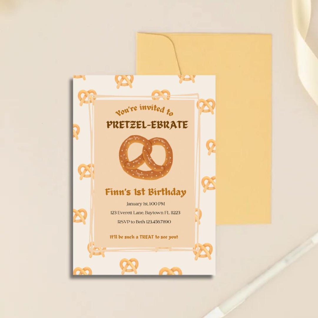 Pretzel Birthday Invitation: Watercolor Pastry Theme (PDF Download) - Etsy