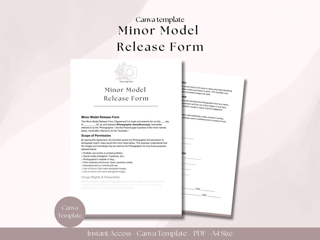 Minor Model Release Form | Photography Consent Agreement | Editable Template - Etsy Australia