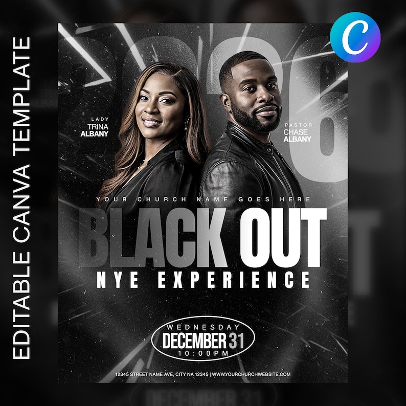 Blackout New Year’s Eve | Editable Canva Church Flyer Template | NYE ...