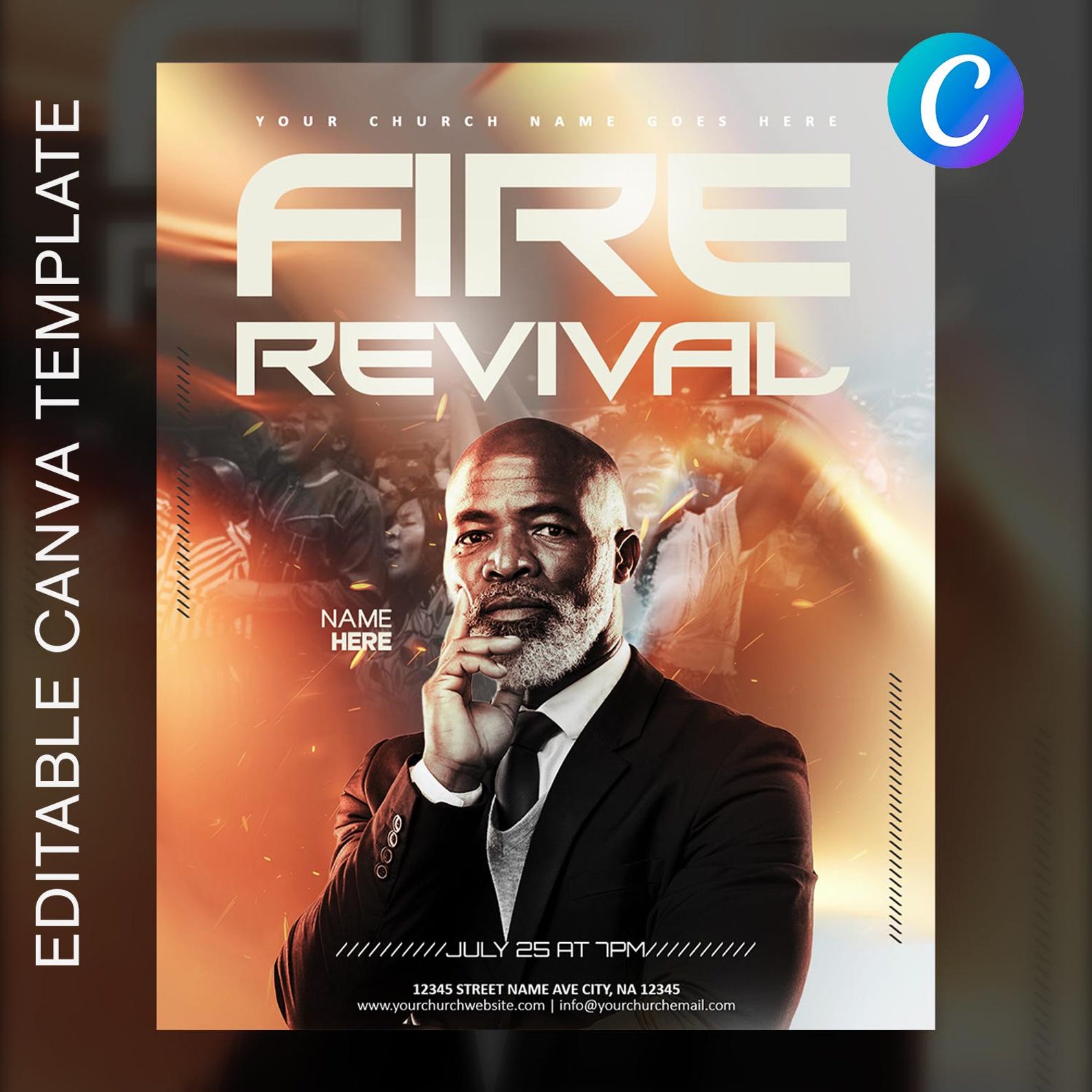 Fire Revival Church Flyer Template: Bold Flame Design (canva Digital ...