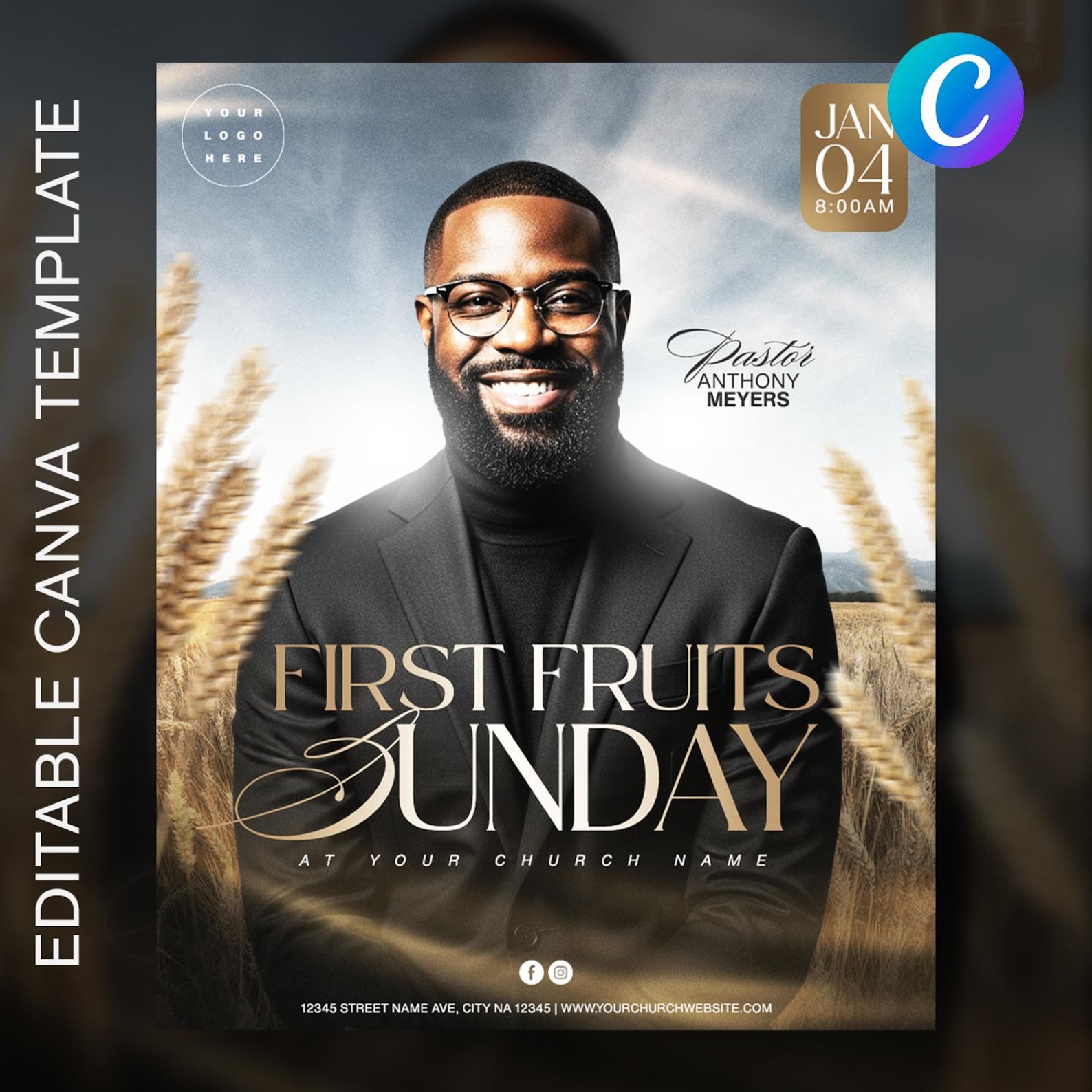 First Fruits Sunday Church Flyer Template | Editable Canva| Church ...