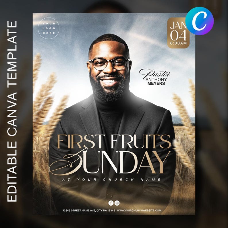 First Fruits Sunday Church Flyer Template | Editable Canva| Church ...