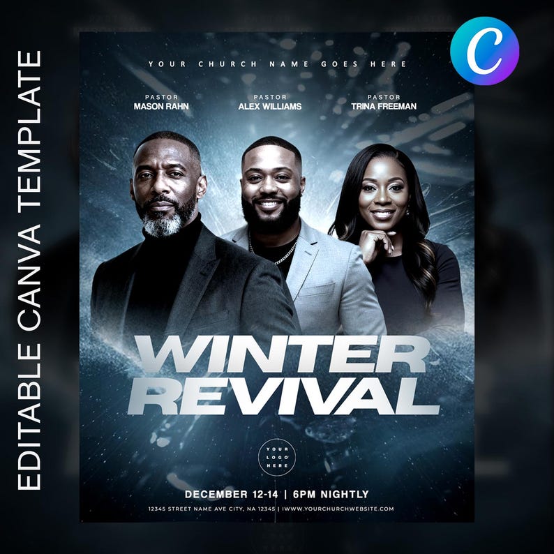 Winter Revival Church Flyer Template | Editable Canva | Seasonal ...
