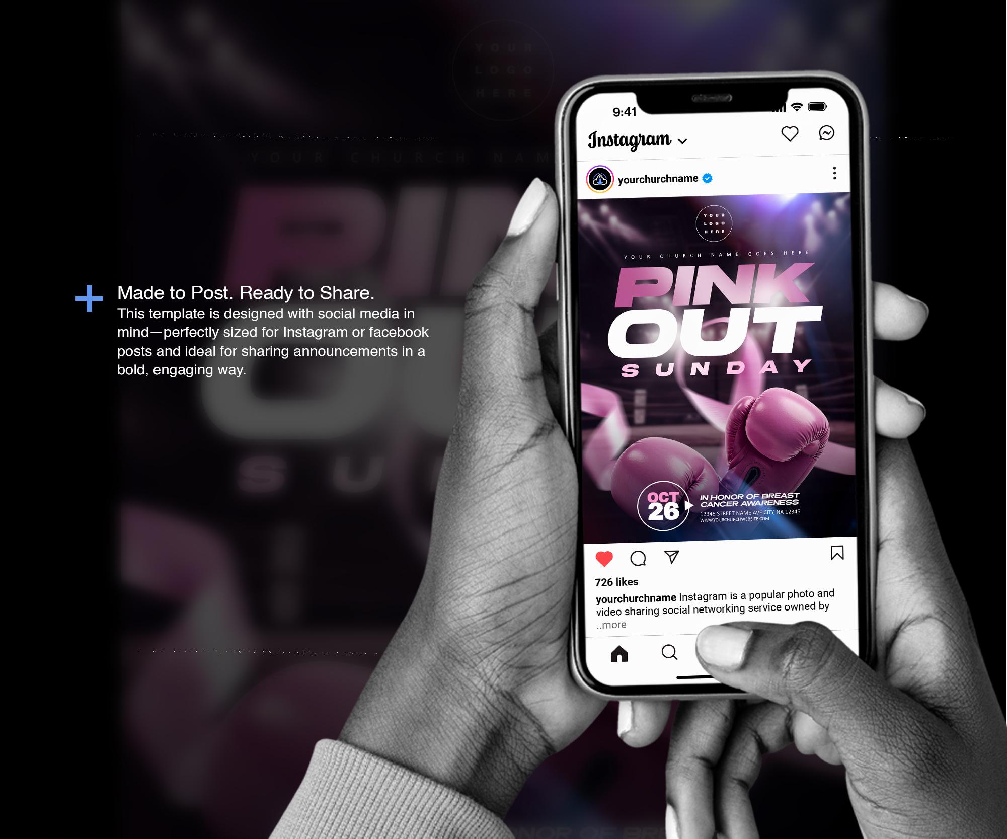 Pink Out Sunday Church Flyer Template | Editable Canva | Breast Cancer ...