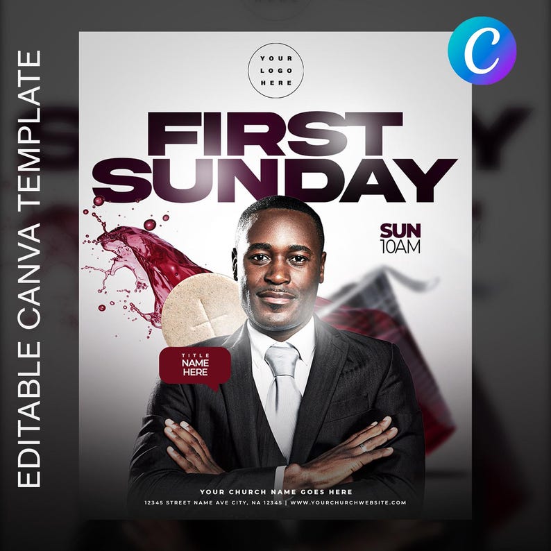 Communion Sunday Flyer Template | Editable Canva Church Flyer | First ...
