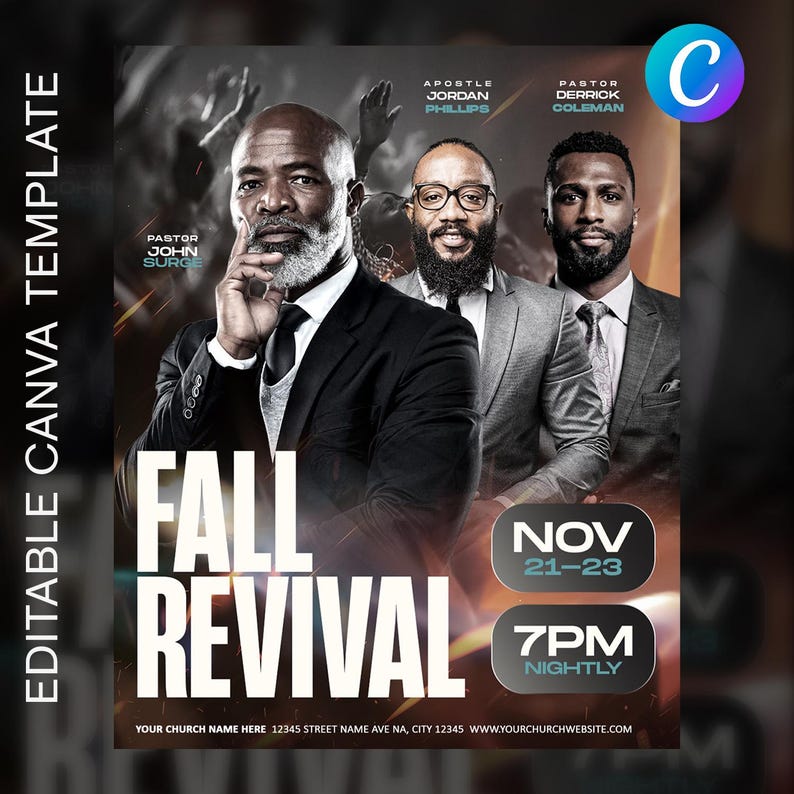 Fall Revival Church Flyer Template | Editable Canva Design | Church ...
