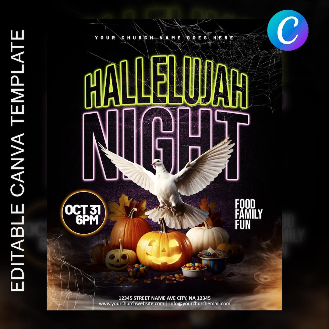 Hallelujah Night Church Flyer Template | Editable Canva & PSD | Trunk ...