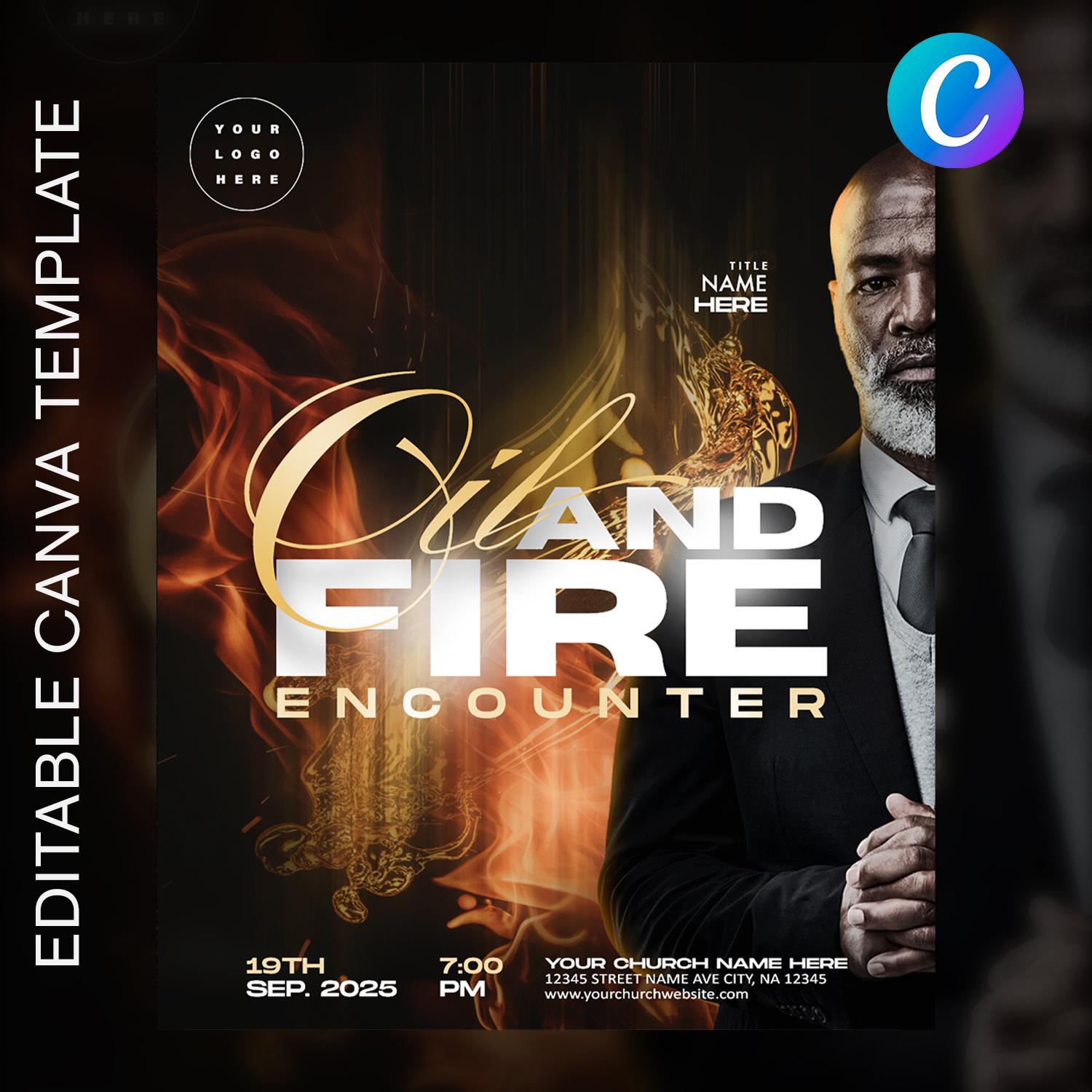Oil and Fire Encounter Church Flyer Template | Editable Canva| Revival ...