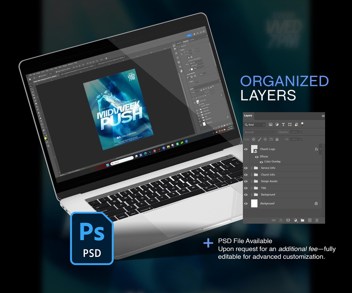 Midweek Push Church Flyer Template | Editable Canva & PSD | Bible Study ...