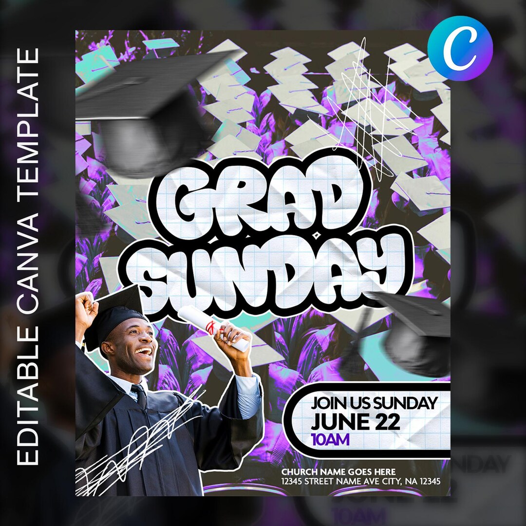Graduation Sunday Church Flyer Template | Editable Grad Service Canva ...