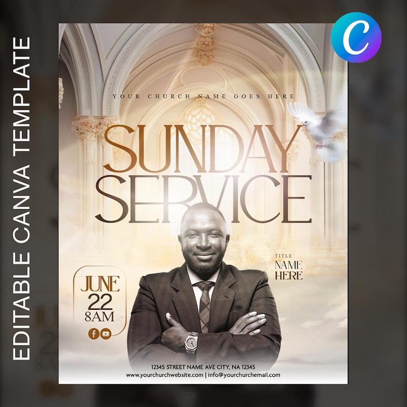 Sunday Service Church Flyer Template | Editable Canva & Photoshop ...