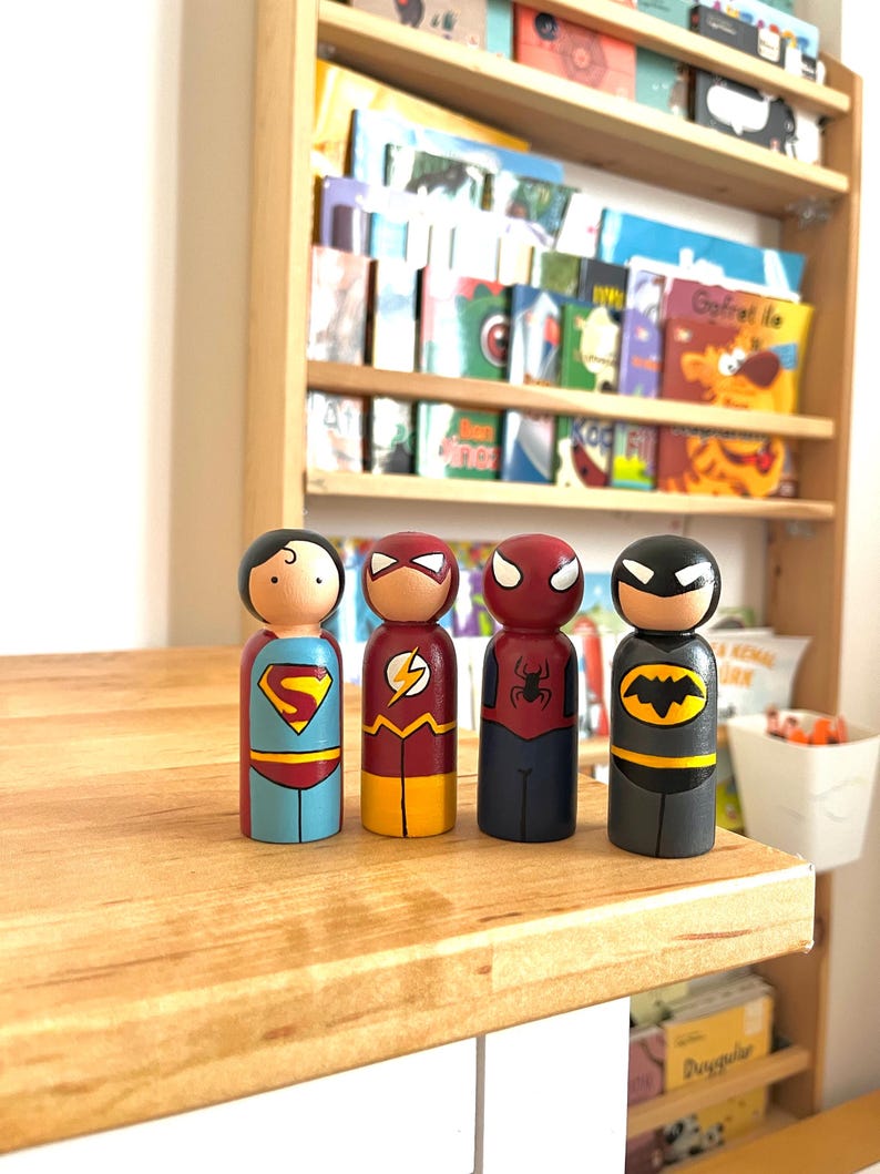 Superhero Peg Doll Set – Handmade Wooden 4-pack | Montessori Toys ...