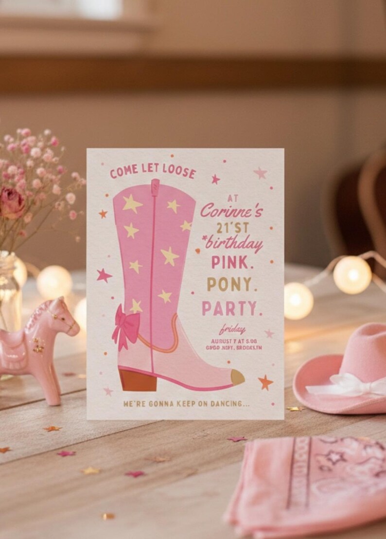 Editable Pink Pony Party Invitation, Custom Birthday Invite Any Age ...