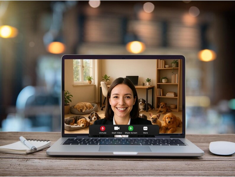 Puppy Office Background for Zoom – Cute Virtual Pet Backdrop for Google ...