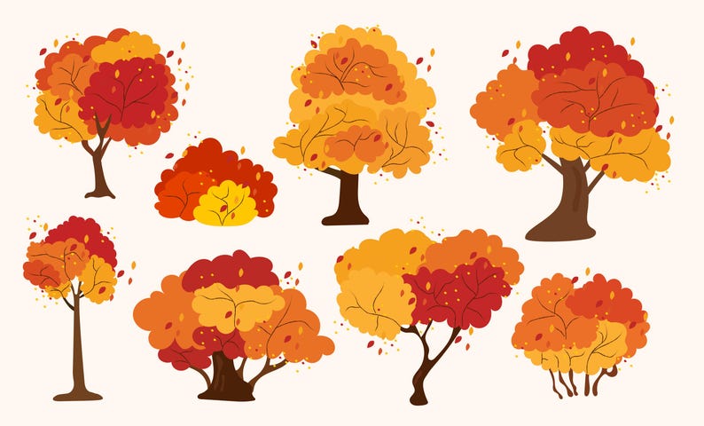 Autumn Trees Clipart Set – Fall Tree PNG and VECTOR Bundle – Digital ...