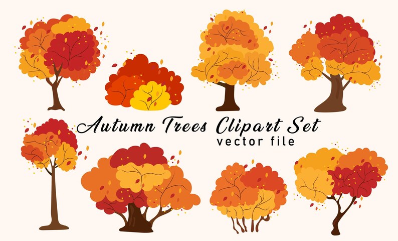 Autumn Trees Clipart Set – Fall Tree PNG and VECTOR Bundle – Digital ...