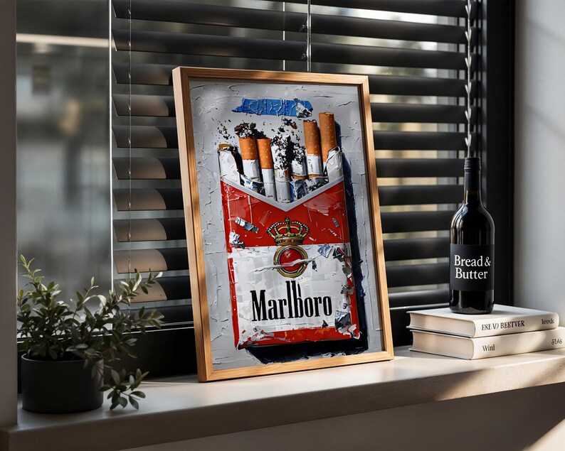 Vintage Marlboro Cigarette Poster, Unique Wall Art, Grungy Retro Decor ...