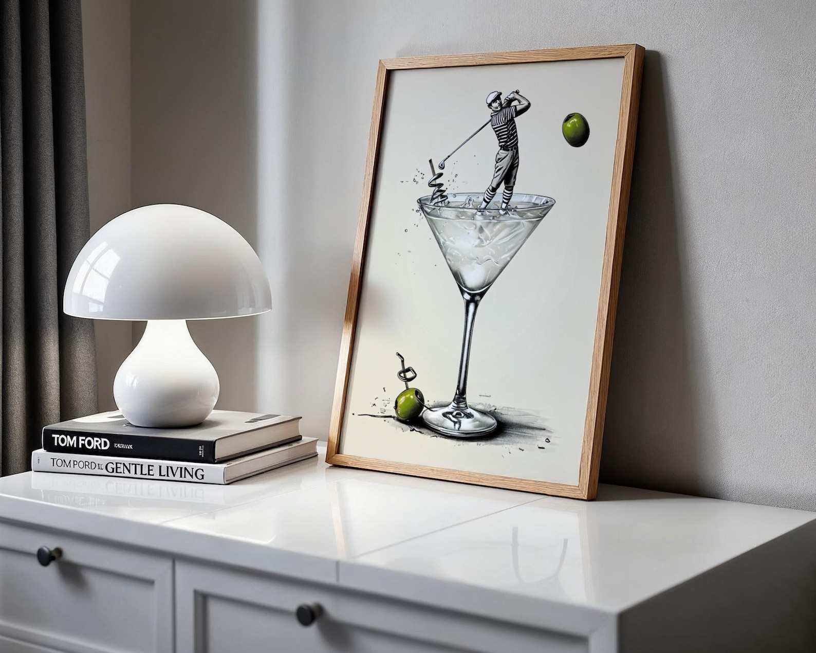 Whimsical Golf Wall Art, Golfer Hitting Olive Out of Dirty Martini, Bar ...