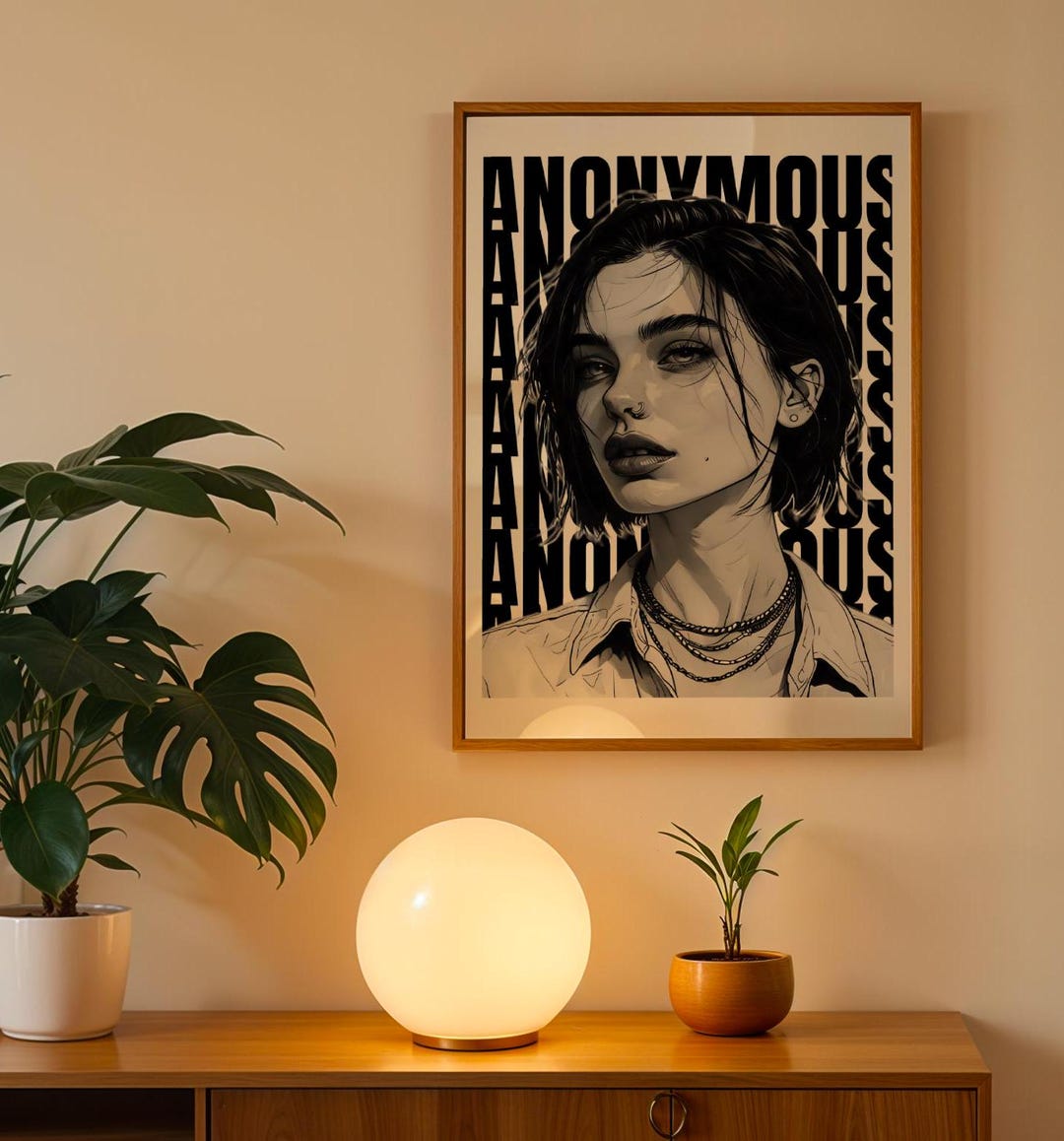 Anonymous Anime Black and White Digital Print, Bold Anime Poster, Anime ...