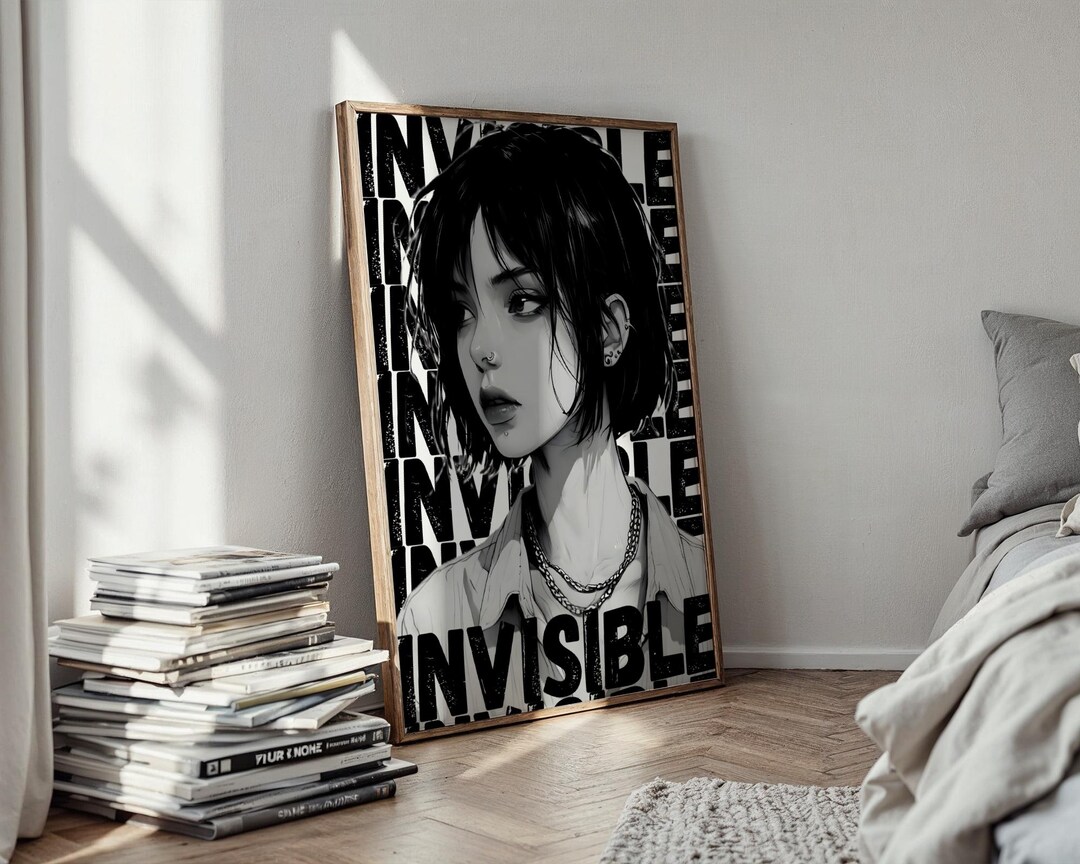 Invisible Anime Black and White Digital Print, Bold Anime Poster, Anime ...
