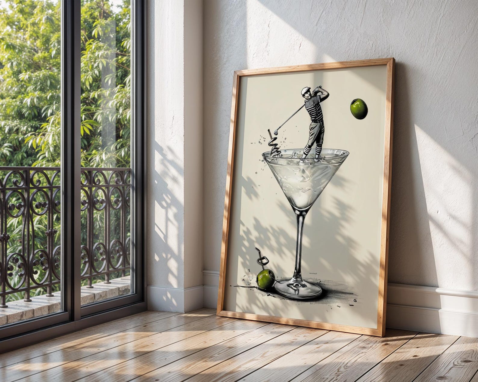 Whimsical Golf Wall Art, Golfer Hitting Olive Out of Dirty Martini, Bar ...