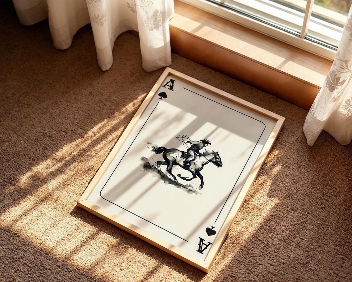 Cowboy Ace of Spades Poster, Western Wall Art, Vintage Playing Card ...