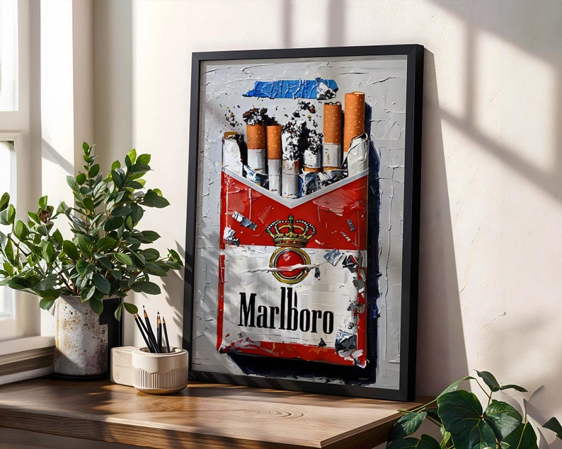 Vintage Marlboro Cigarette Poster, Unique Wall Art, Grungy Retro Decor ...