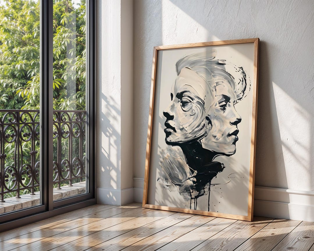 Beige Split Personality Digital Print, Contrast Abstract Oil Painting ...