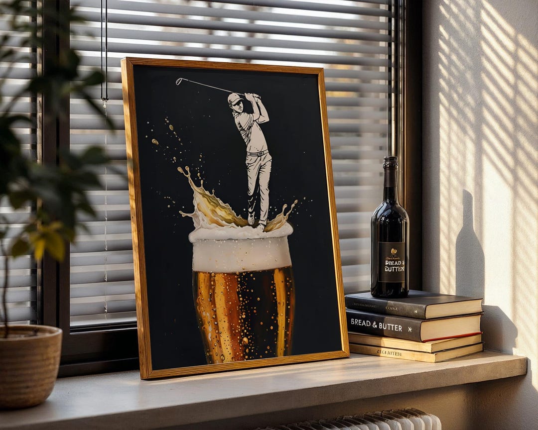 Golf and Beer Wall Art, Golfer Splashing Pint Poster, Sports Bar Decor ...