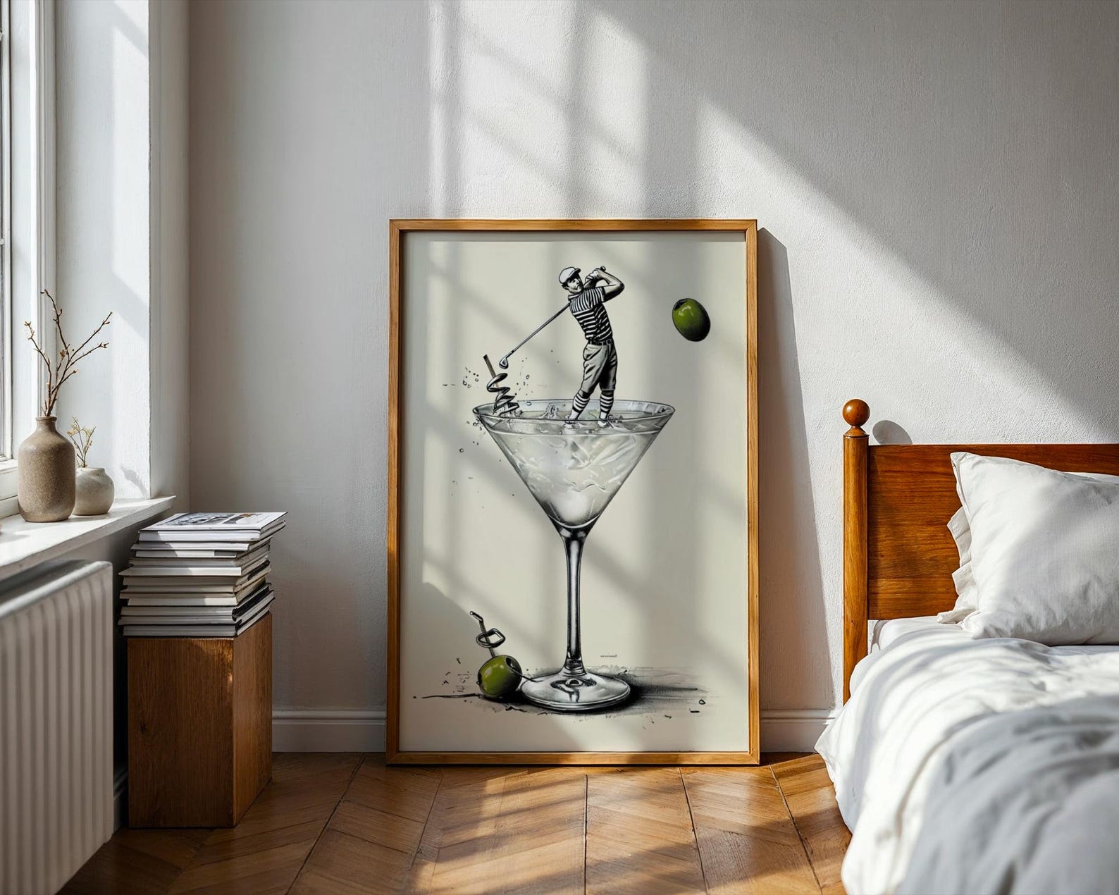 Whimsical Golf Wall Art, Golfer Hitting Olive Out of Dirty Martini, Bar ...