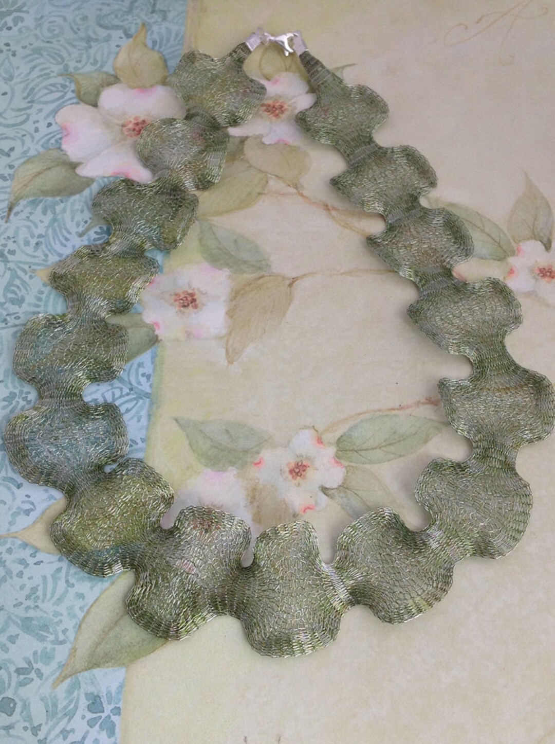 Titanium Mesh Necklace, 12mm Width, Soft Green, Titanium Mesh Ribbon ...