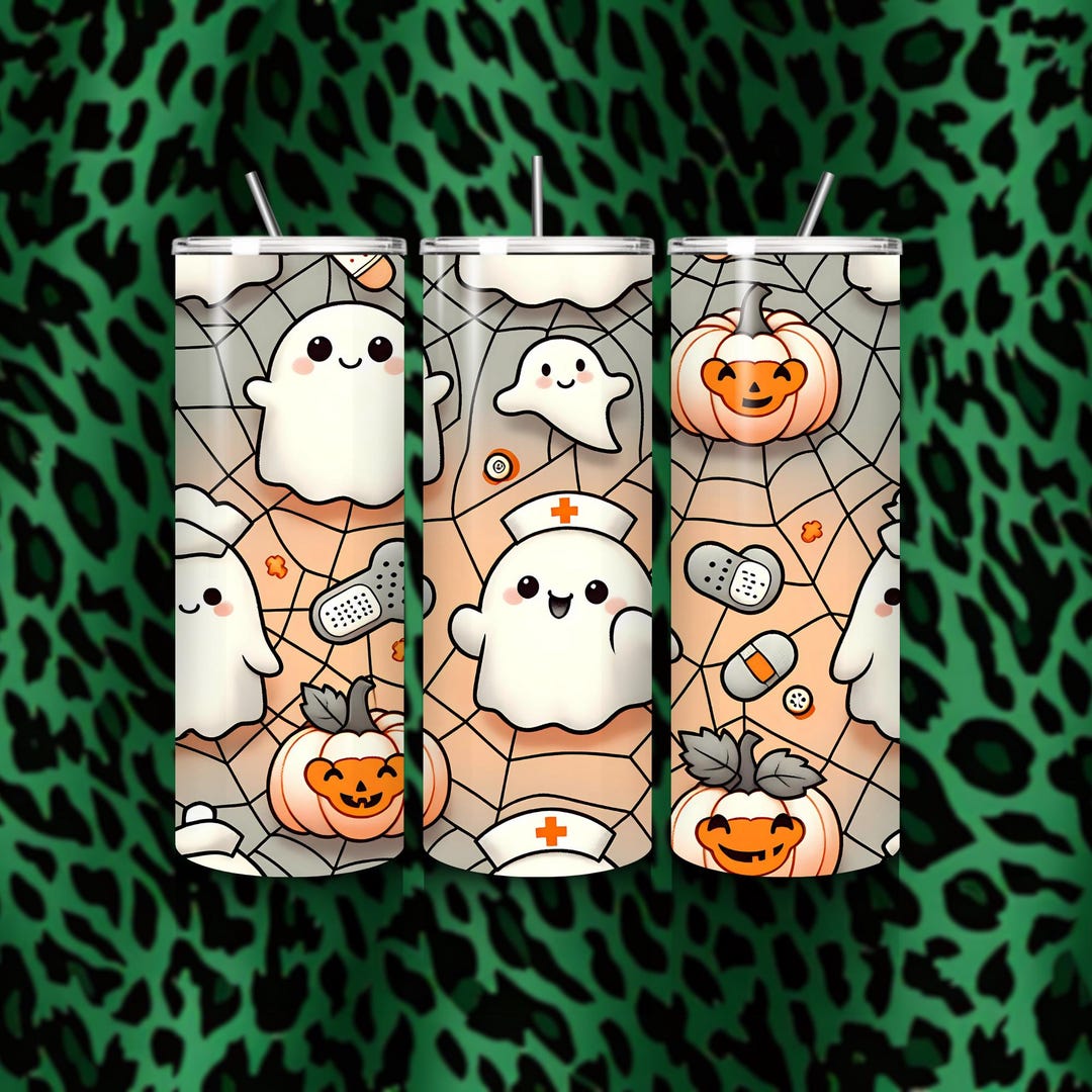 Kawaii Pastel Ghost Nurse Tumbler Wrap, Cute Spooky Nurse Pumpkin ...