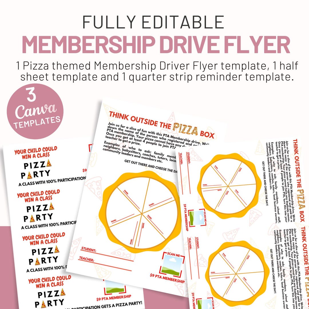 PTO PTA Pizza Theme Membership Drive Flyer, Canva Flyer, Editable ...