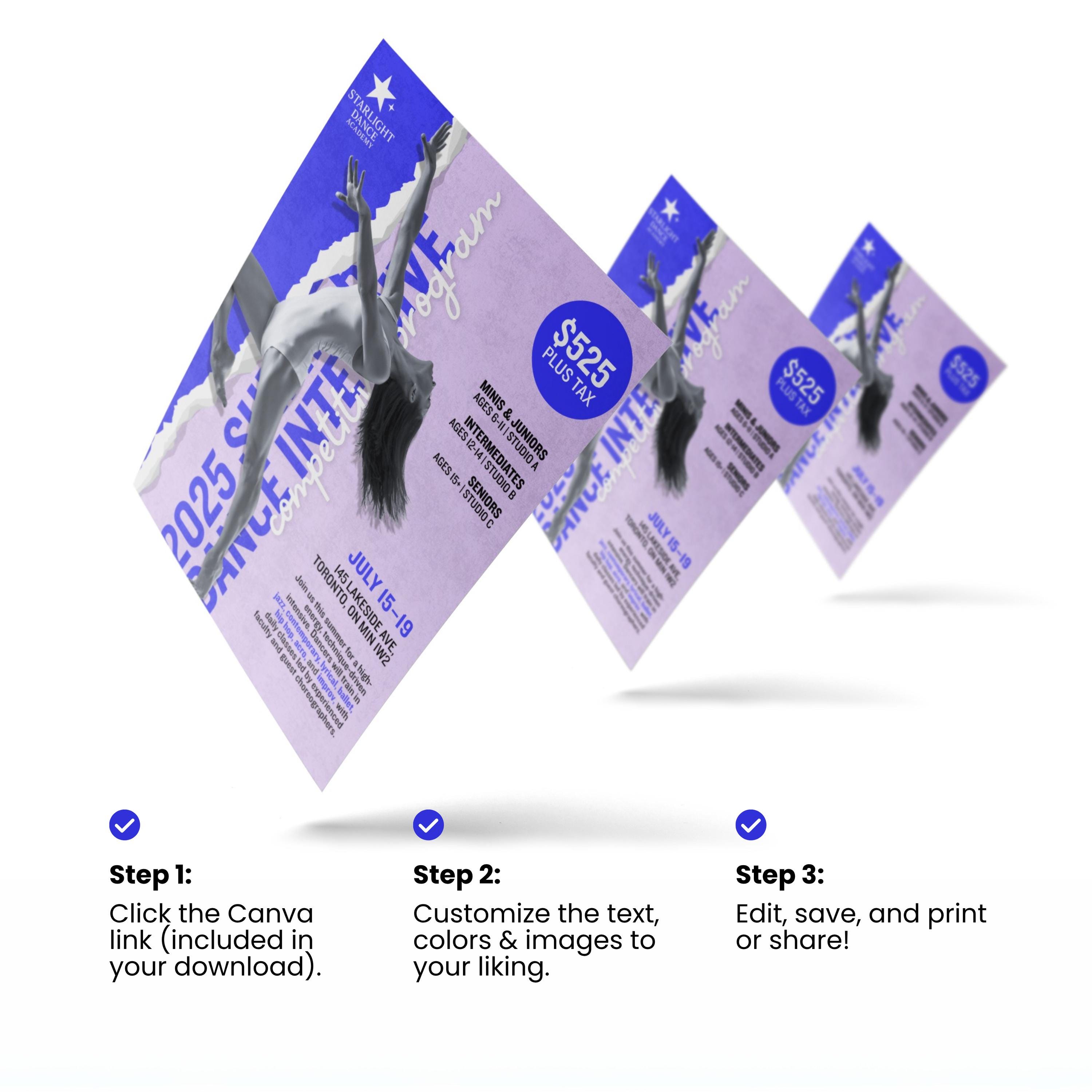 Summer Dance Intensive Flyer Canva Template | Editable Digital ...
